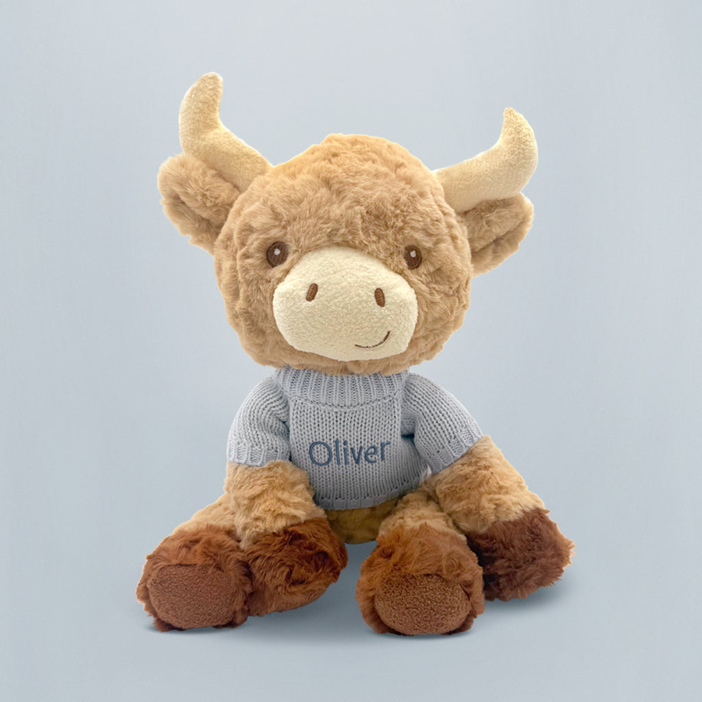 Personalised Highland Cow, Blue | Soft Toys | Babyblooms