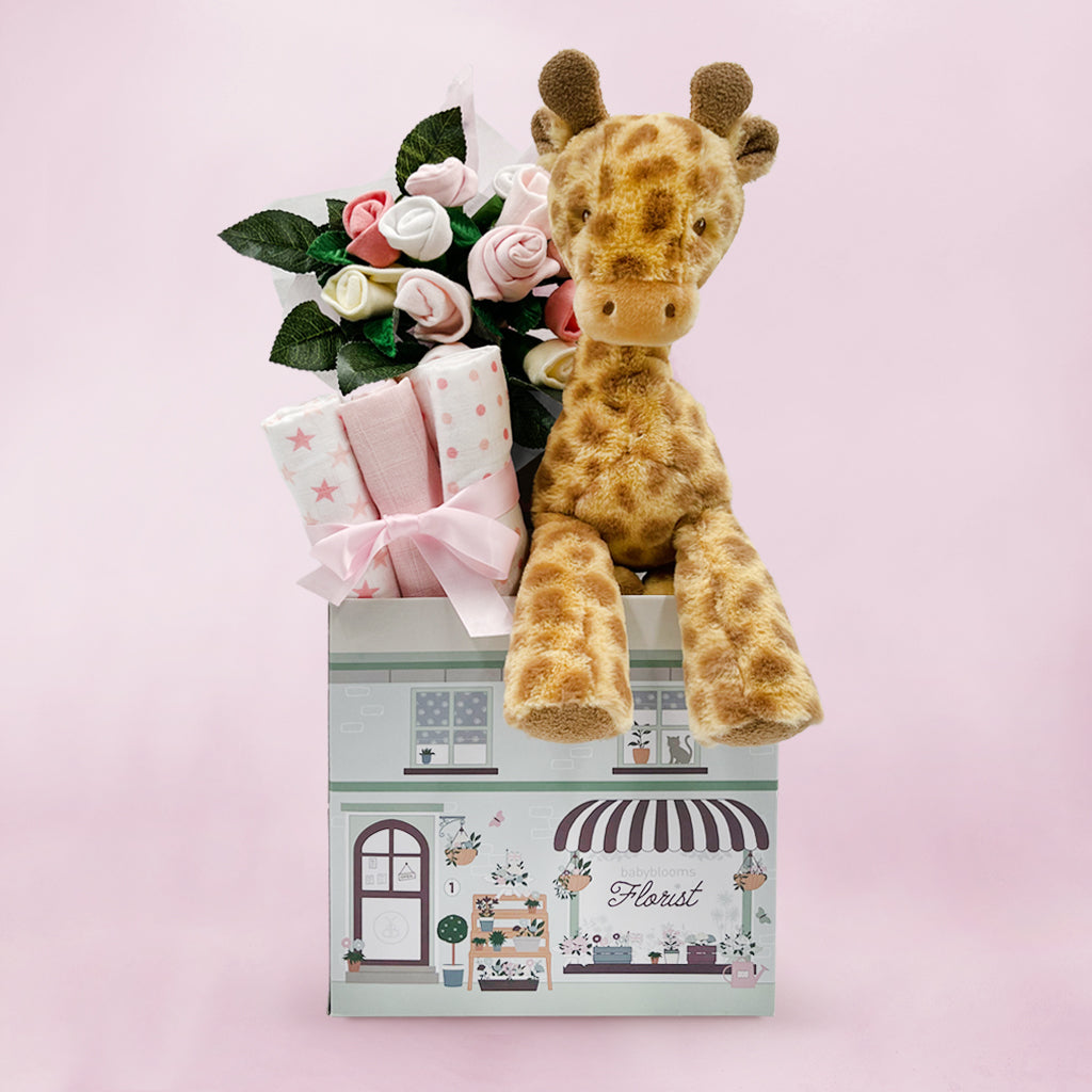 Giraffe Soft Toy Welcome Baby Girl Hamper | New Baby Girl Gifts ...